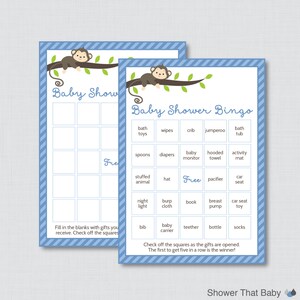 Monkey Baby Shower Games Package in Blue Seven Printable Monkey Games ...