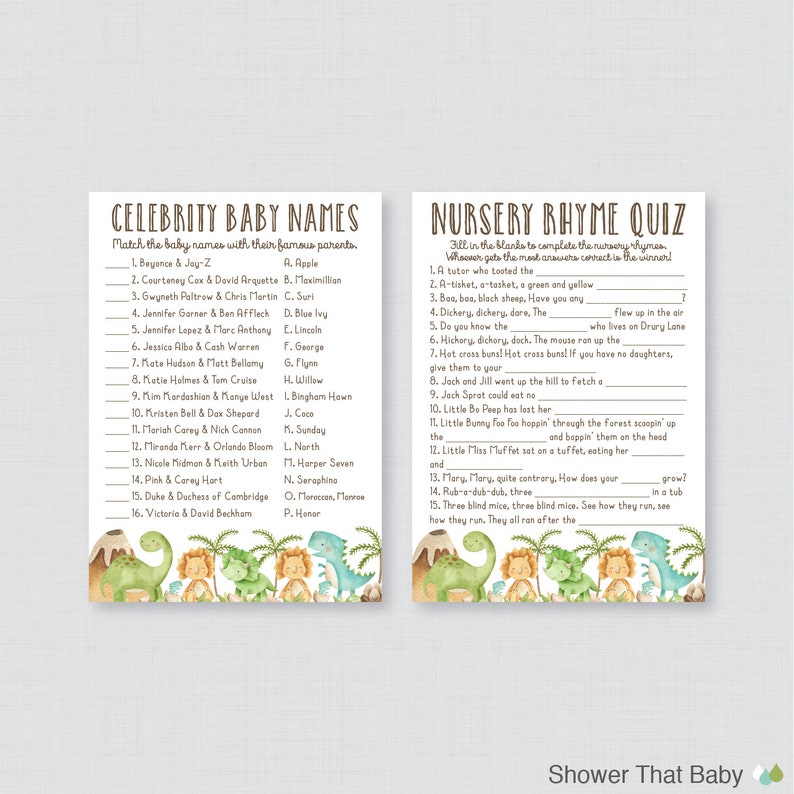 Dinosaur Baby Shower Games Package - 7 Printable Games: Bingo, Price is ...