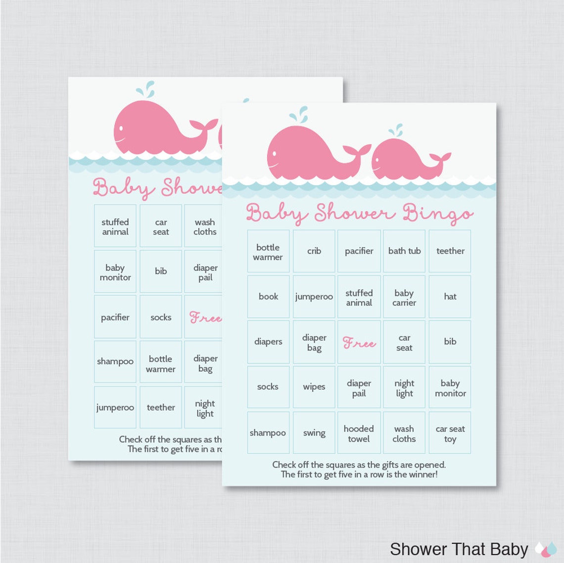Whale Baby Shower Bingo Cards Printable Blank Bingo Cards - Etsy