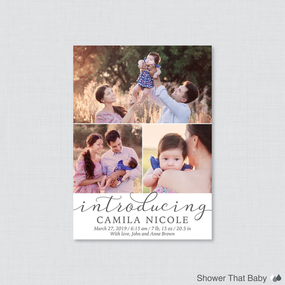 Printable or Printed Photo Collage Birth Announcement Cards Three ...