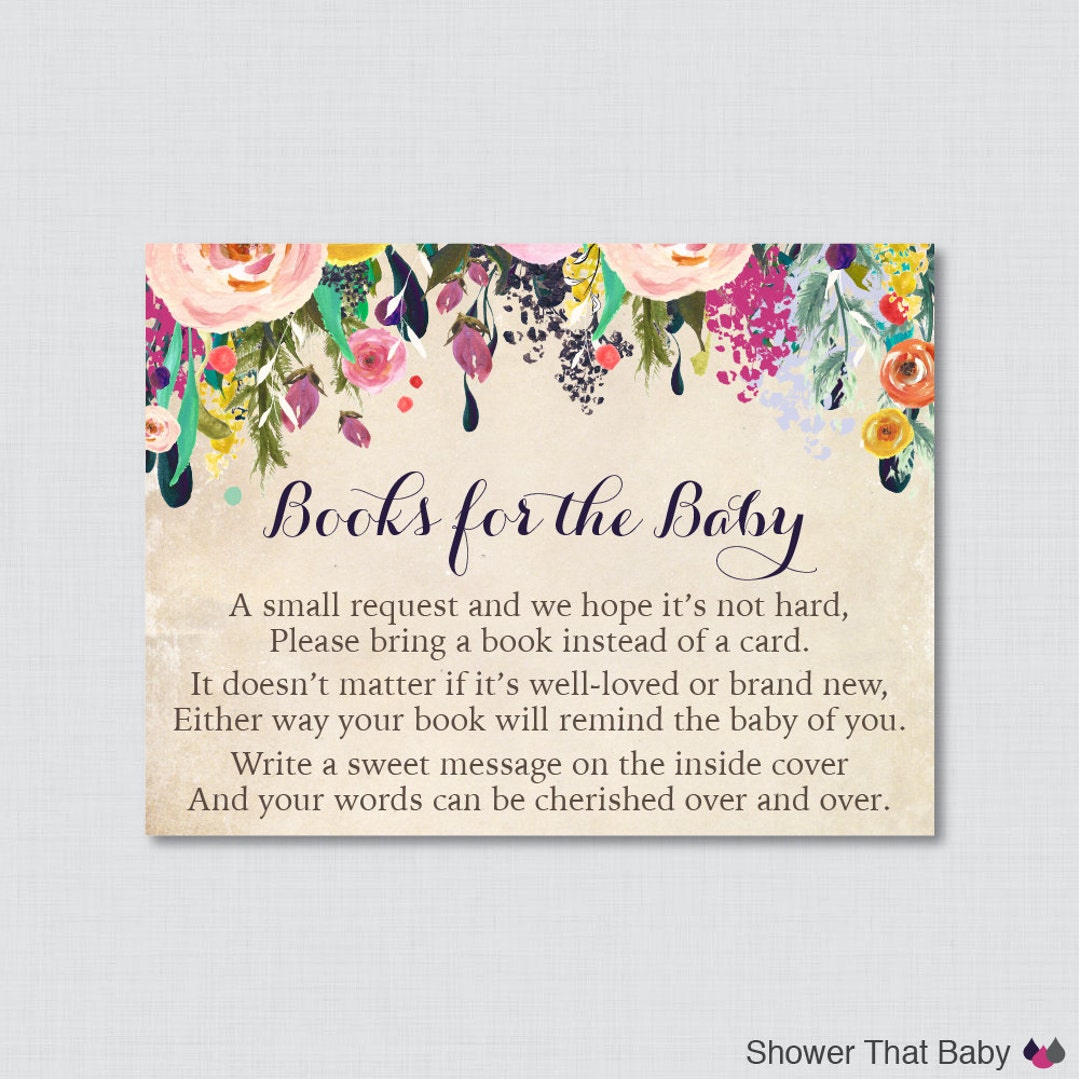 Floral Baby Shower Printable Bring a Book Instead of a Card Invitation ...