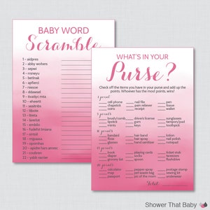Pink Baby Shower Games Package in Pink Watercolor - Seven Printable ...