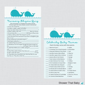 Whale Baby Shower Games Package - Seven Printable Games: Bingo, Price ...