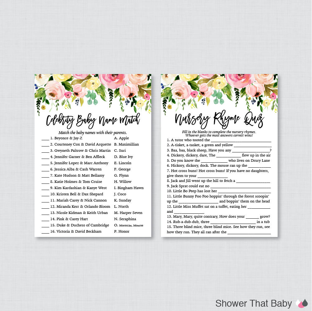 Pink and Yellow Baby Shower Games Package - Seven Printable Games ...