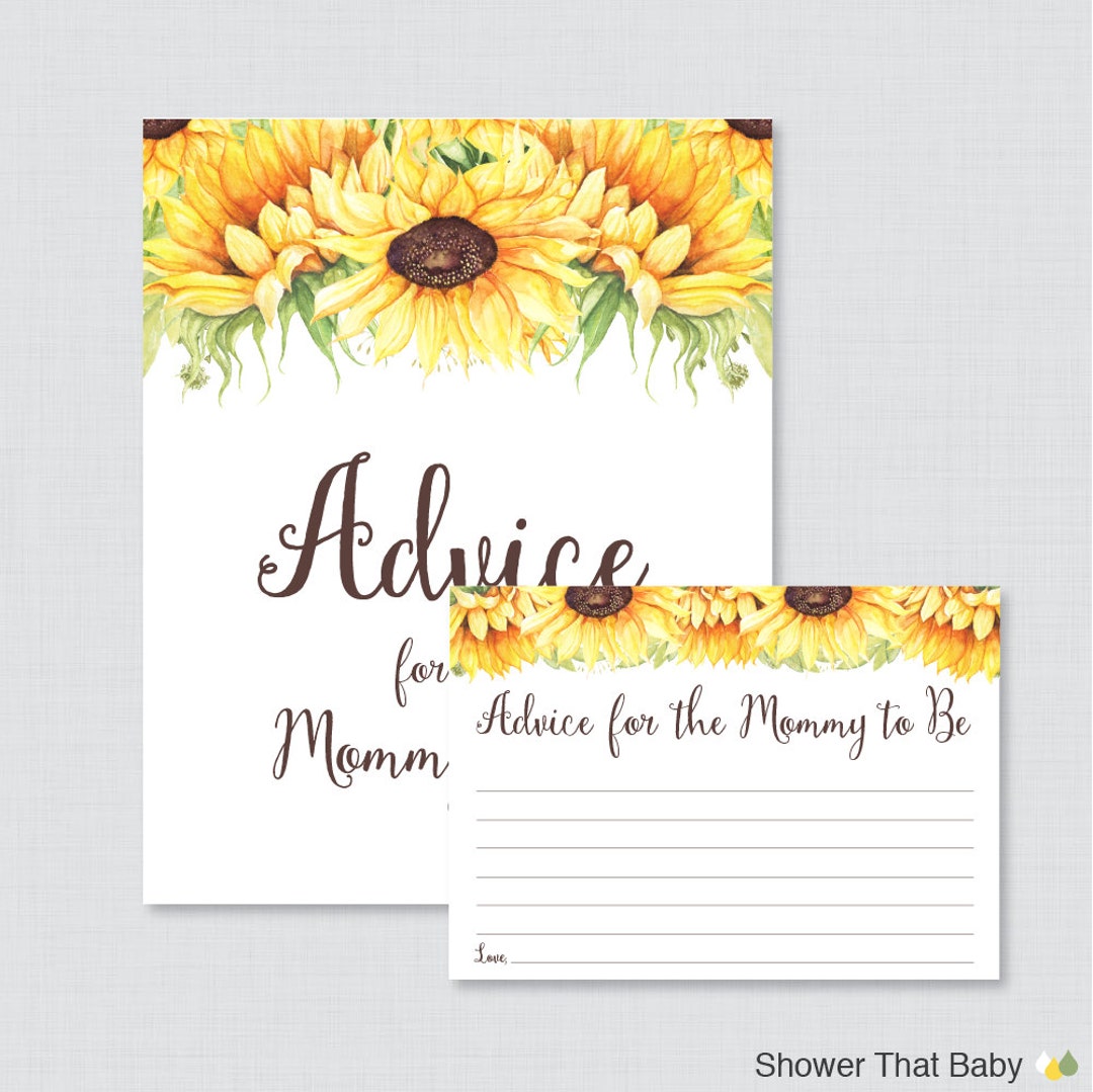 Sunflower Advice For Mommy To Be Cards And Sign Printable Yellow