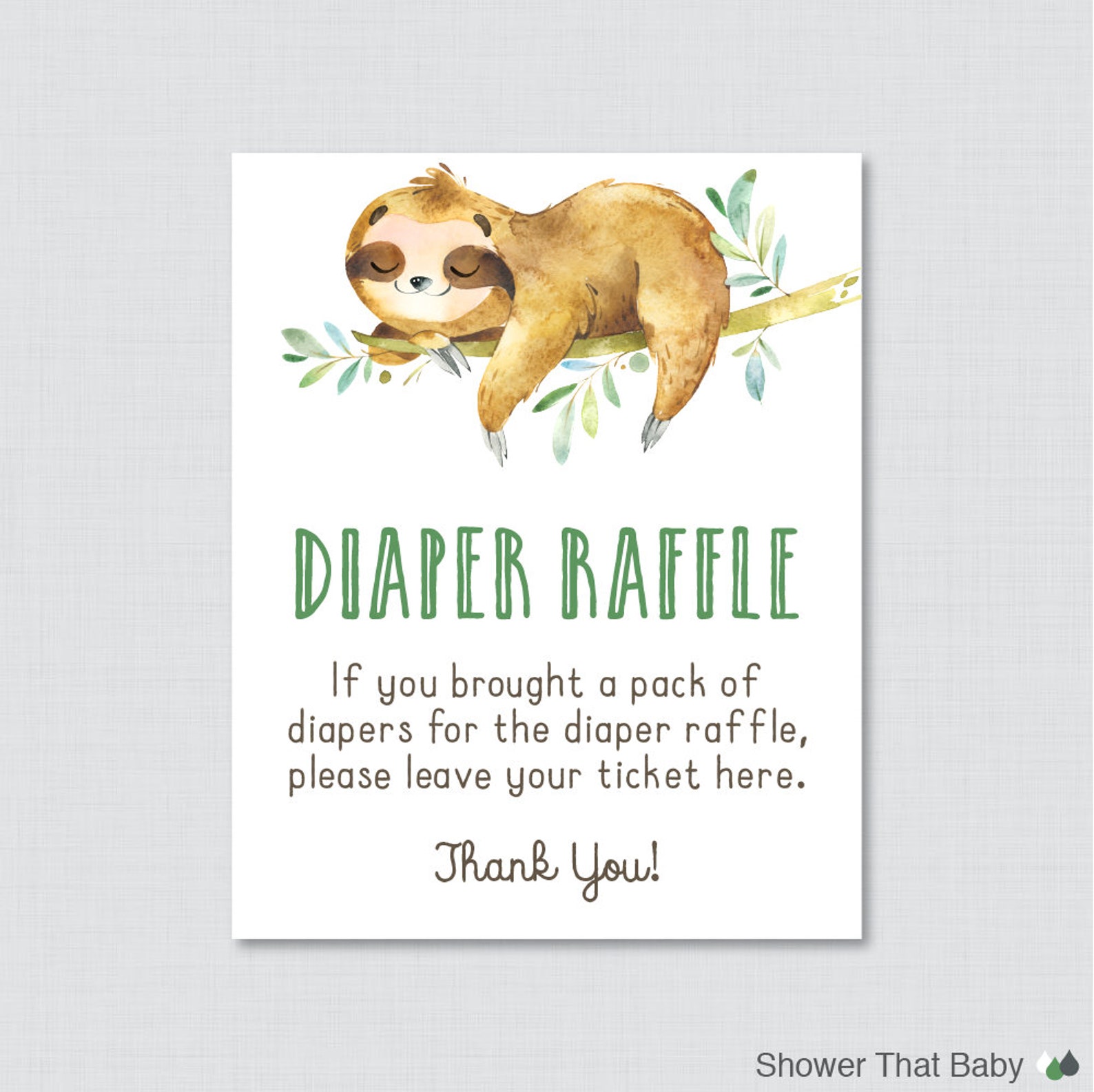 Sloth Baby Shower Diaper Raffle Tickets and Diaper Raffle Sign | Etsy