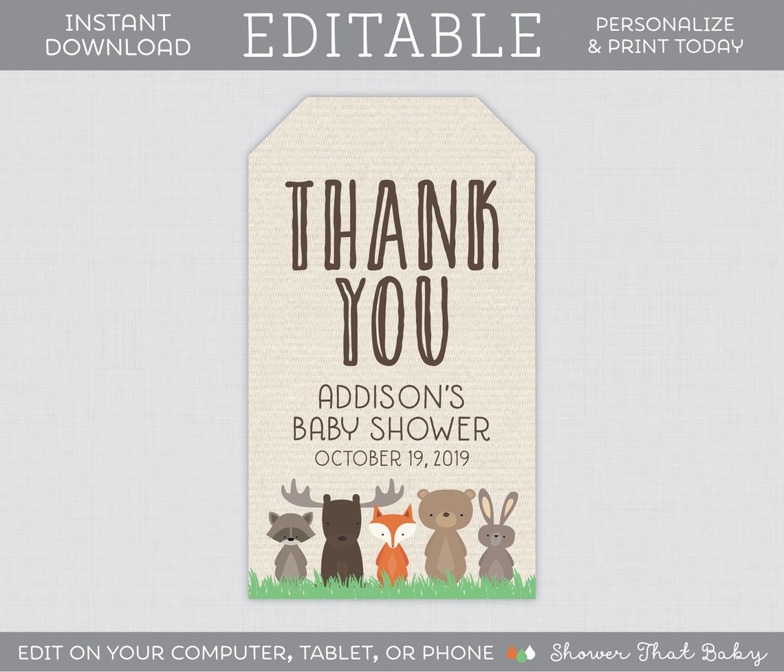 EDITABLE Baby Shower Gift Tags Woodland Baby Shower Gift | Etsy