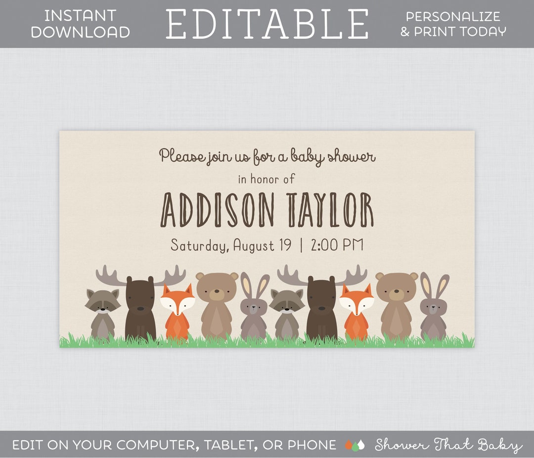 EDITABLE Baby Shower Facebook Event Cover Photo - Woodland Baby Shower ...