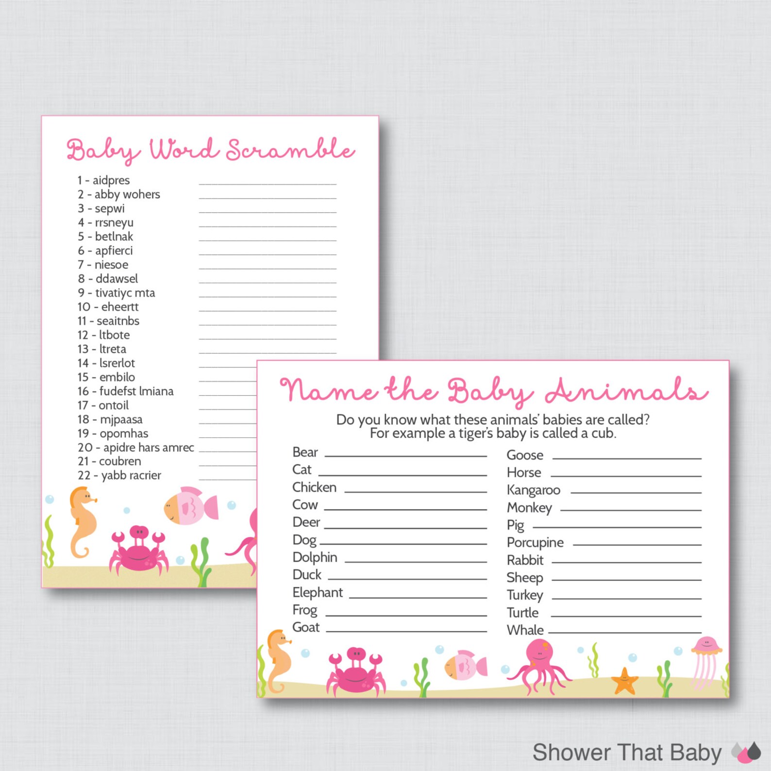 Under the Sea Baby Shower Games Package in Pink Seven - Etsy