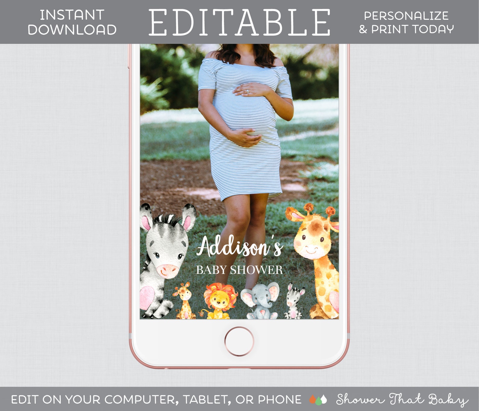 EDITABLE Baby Shower Snapchat Filter - Safari Baby Shower Snapchat ...