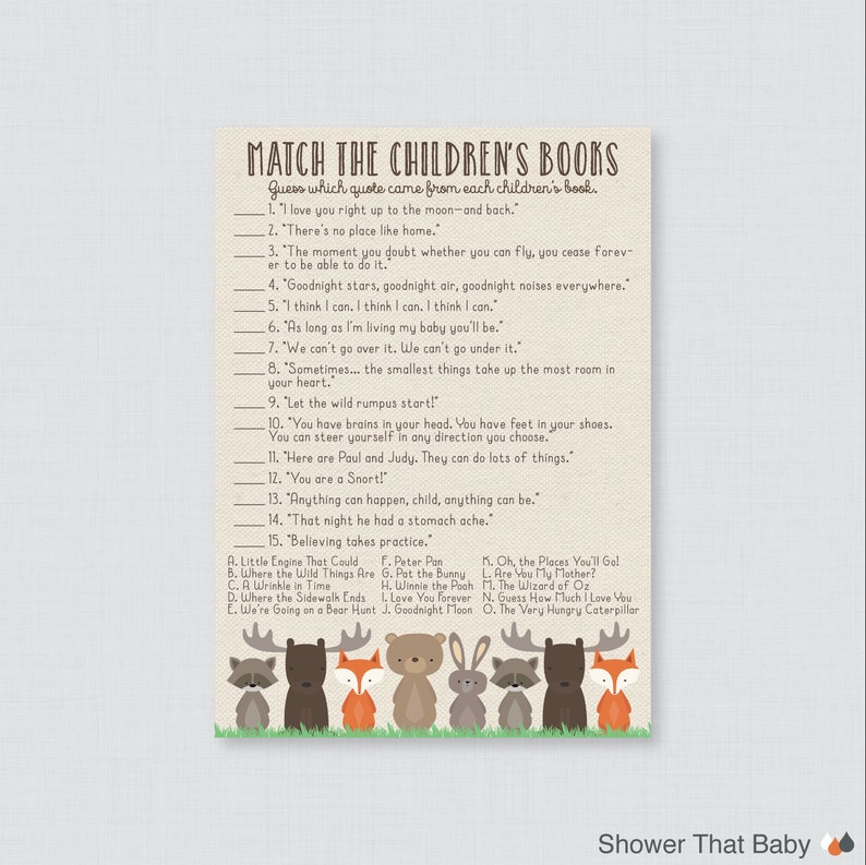 Woodland Baby Children's Book Match Game Printable - Etsy