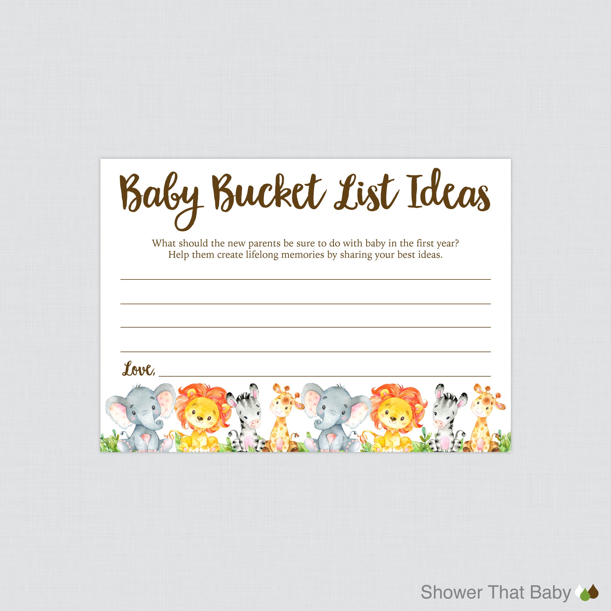 Safari Baby Bucket List Activity - Printable Safari Animal Themed Baby ...