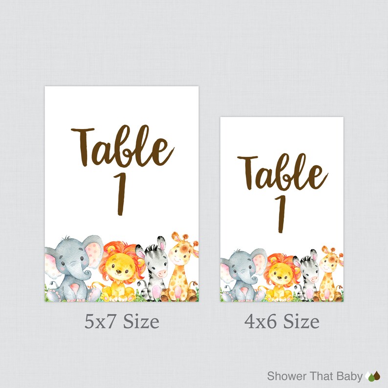 Safari Table Numbers 5x7 AND 4x6 Safari Animal Baby Shower | Etsy