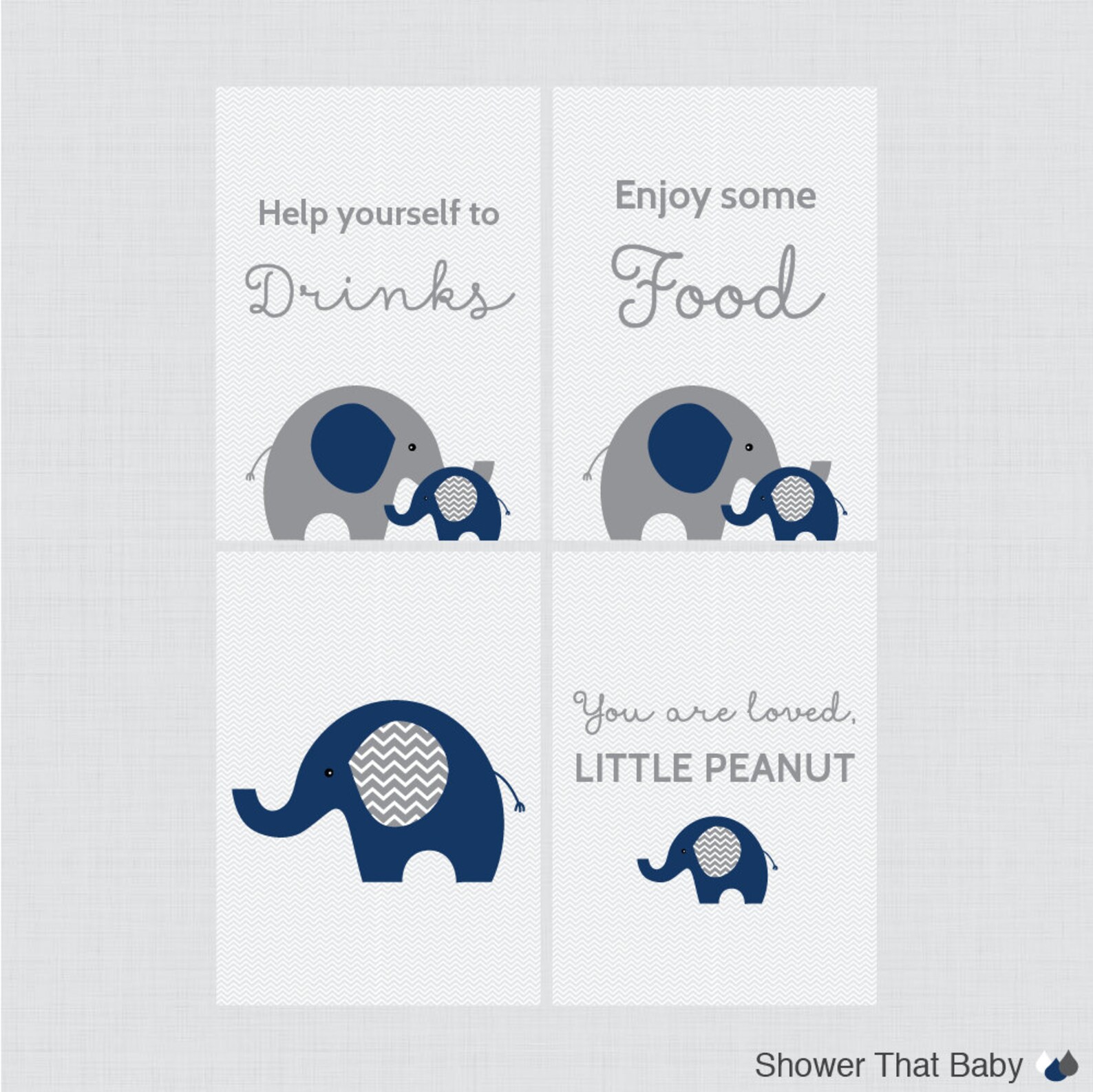 Printable Elephant Baby Shower Table Signs EIGHT Signs - Etsy