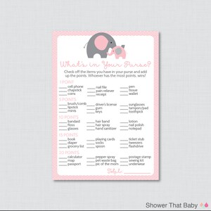 Elephant Baby Shower What's in Your Purse Game Printable - Etsy