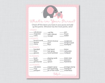 Elephant Baby Shower What's in Your Purse Game Printable - Etsy