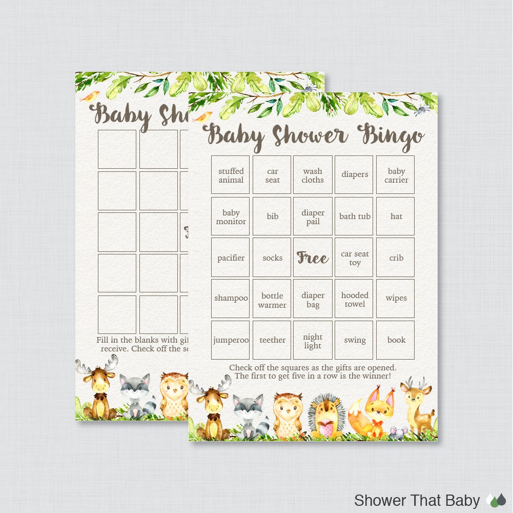 Woodland Animal Baby Shower Bingo Cards Printable Blank - Etsy