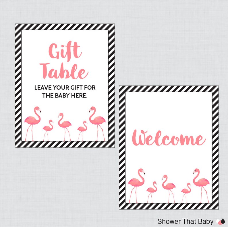 Printable Flamingo Baby Shower Table Signs - EIGHT Signs! Welcome Sign ...