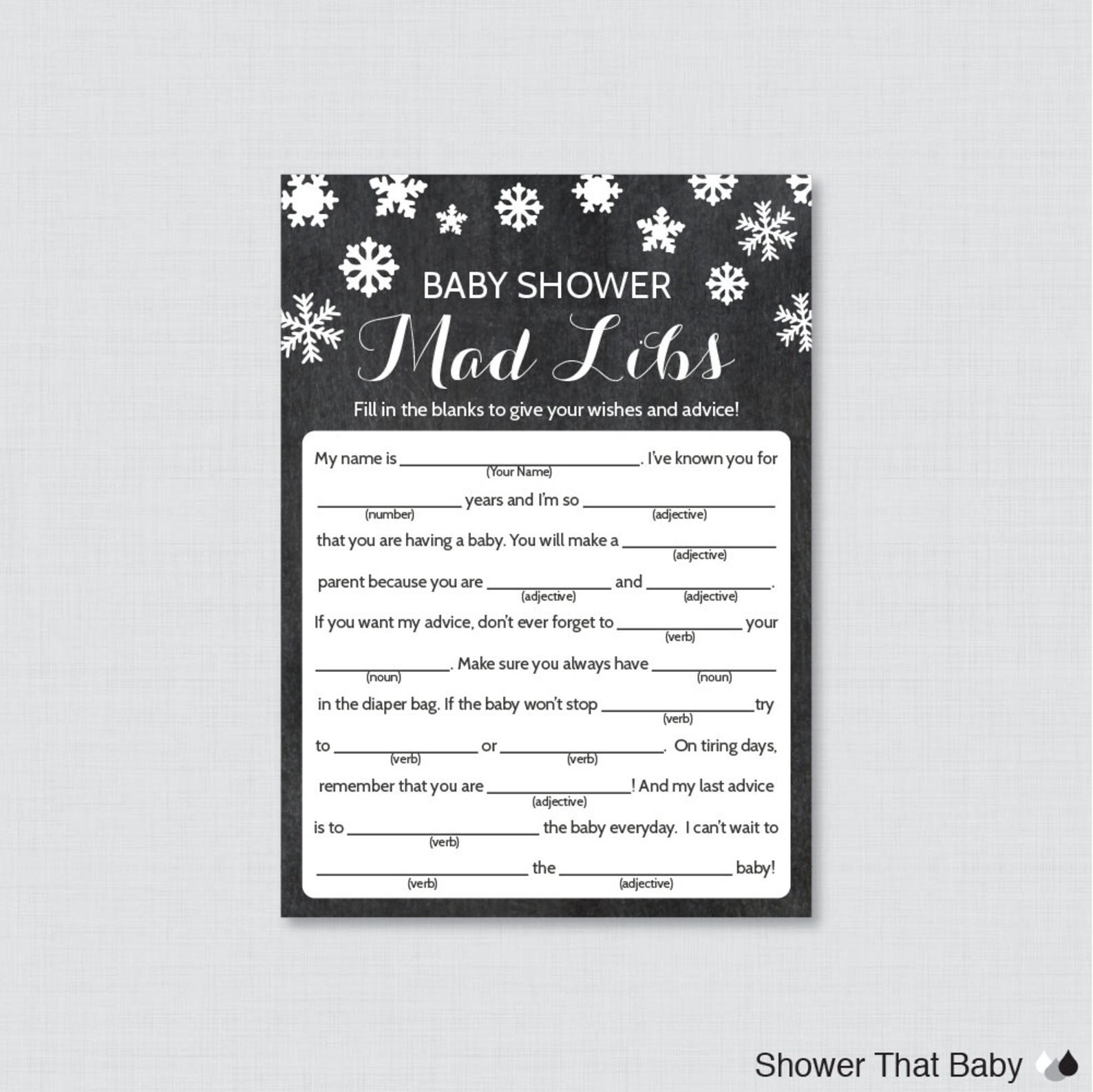 Winter Wonderland Baby Shower Mad Libs Printable Baby Shower - Etsy