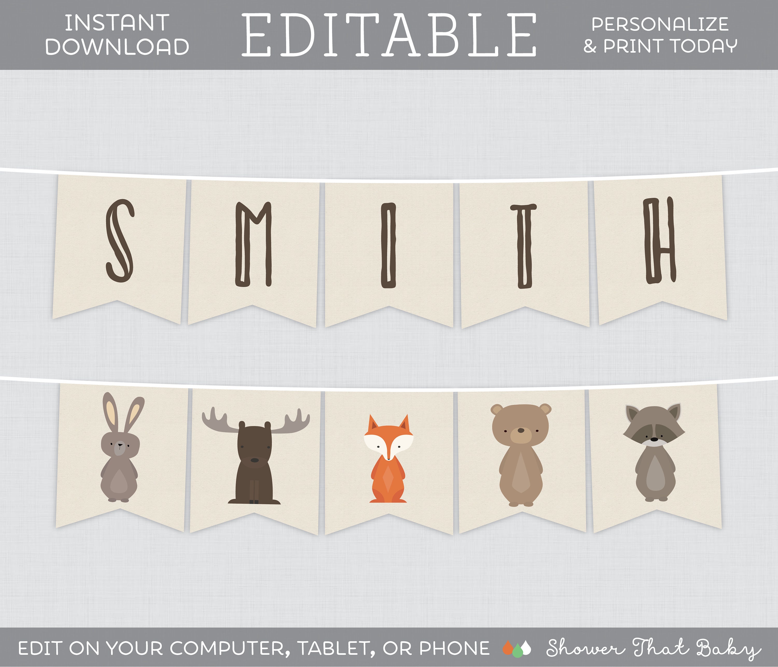 EDITABLE Woodland Printable Banner - Large AND Small Sizes - Woodland ...