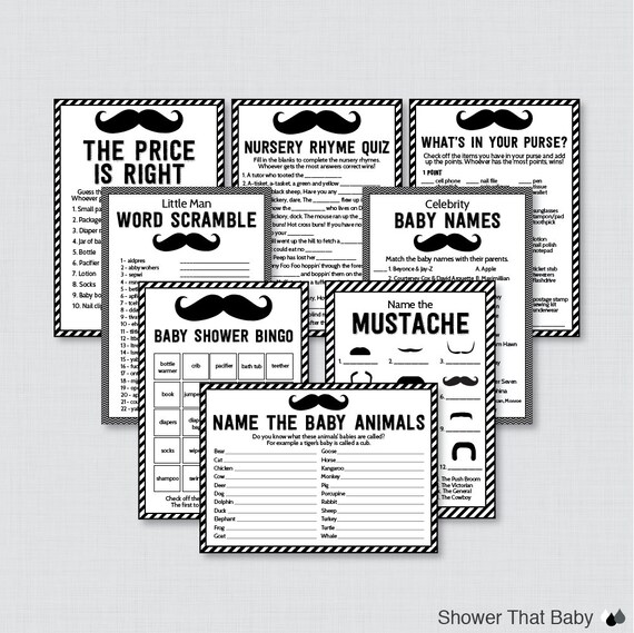Little Man Mustache Baby Shower Printables MUSTACHE Baby Shower Games