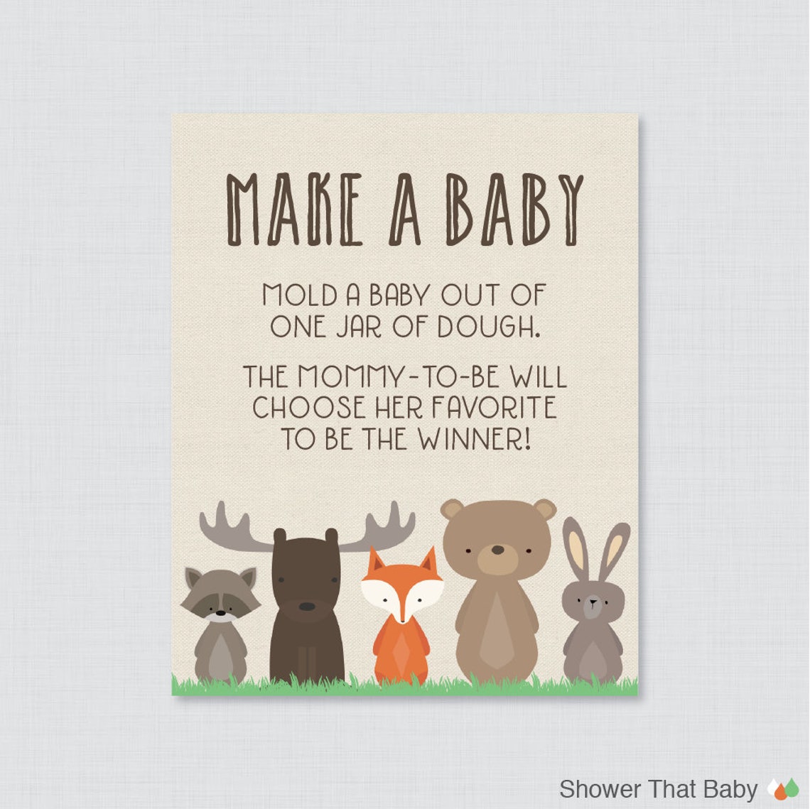 Woodland Baby Shower Play Doh Baby Game Sign Printable - Etsy