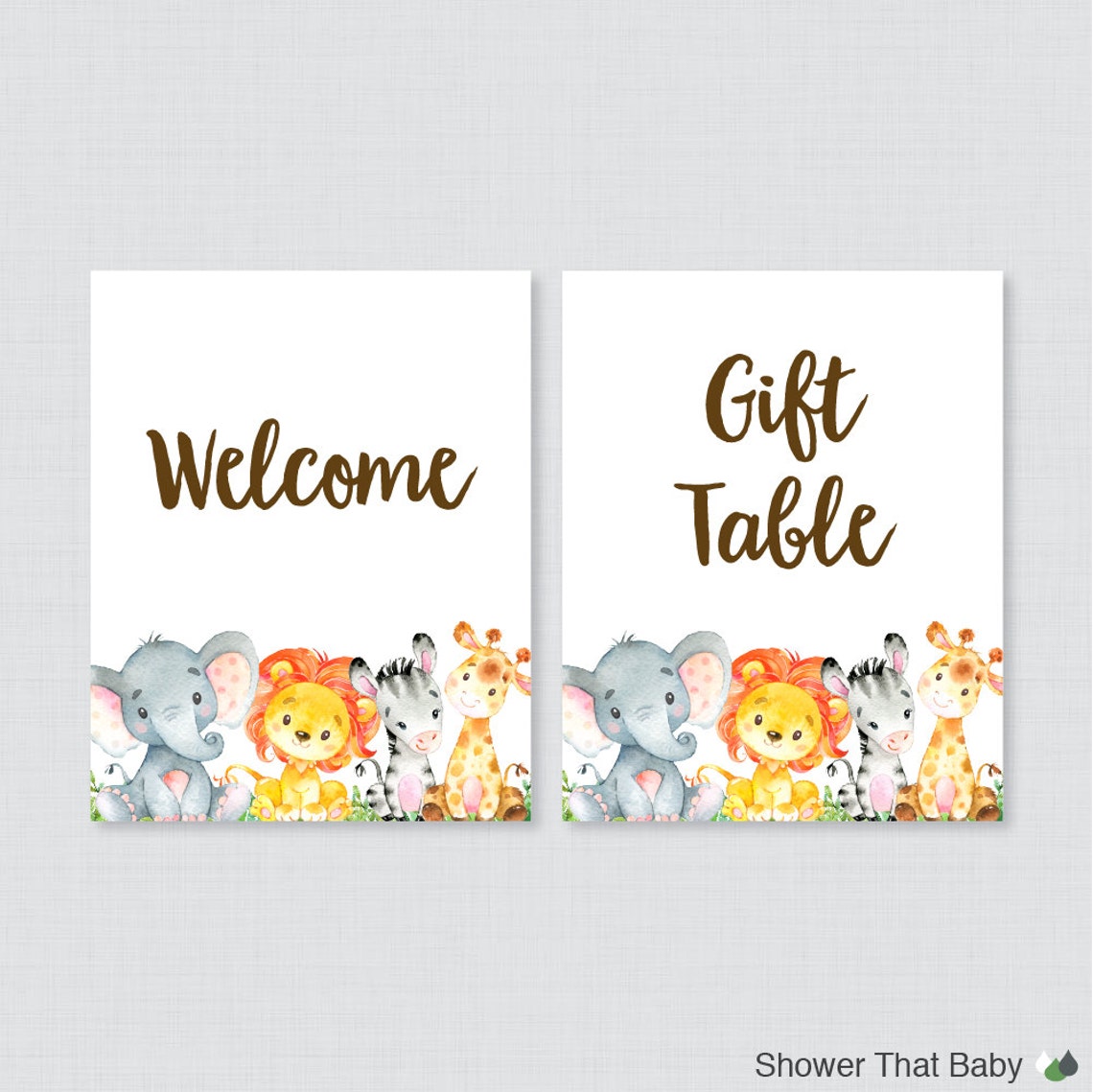 Printable Safari Baby Shower Table Signs SIX Signs Welcome - Etsy