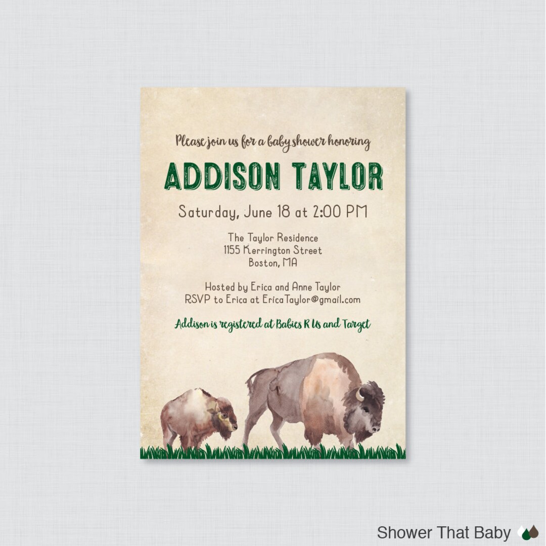 Bison Baby Shower Invitation Printable or Printed - Rustic Buffalo Baby ...