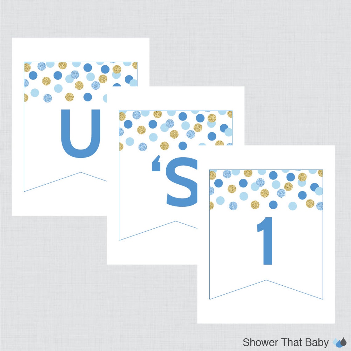 Printable Blue and Gold Baby Shower Banner Gold Glitter Dot - Etsy