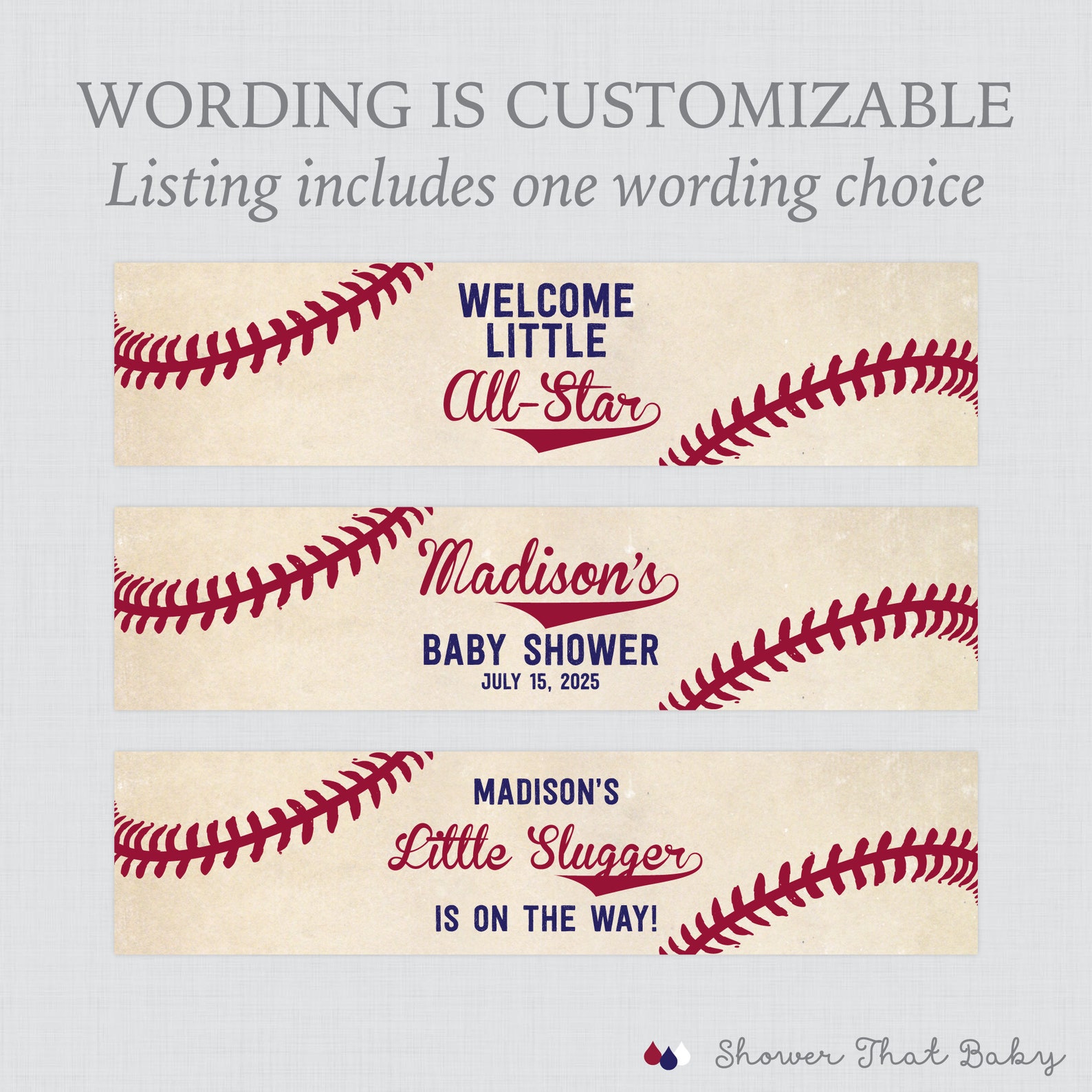 Printed OR Printable Baseball Water Bottle Labels Baseball Themed Baby ...