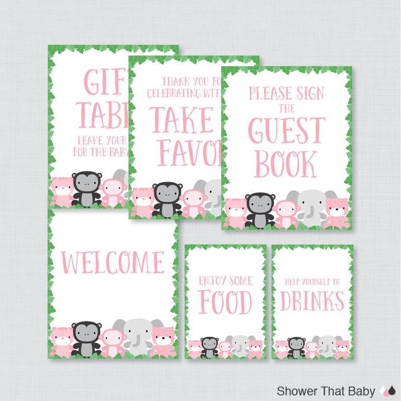 Printable Jungle Theme Baby Shower Table Signs SIX Signs - Etsy