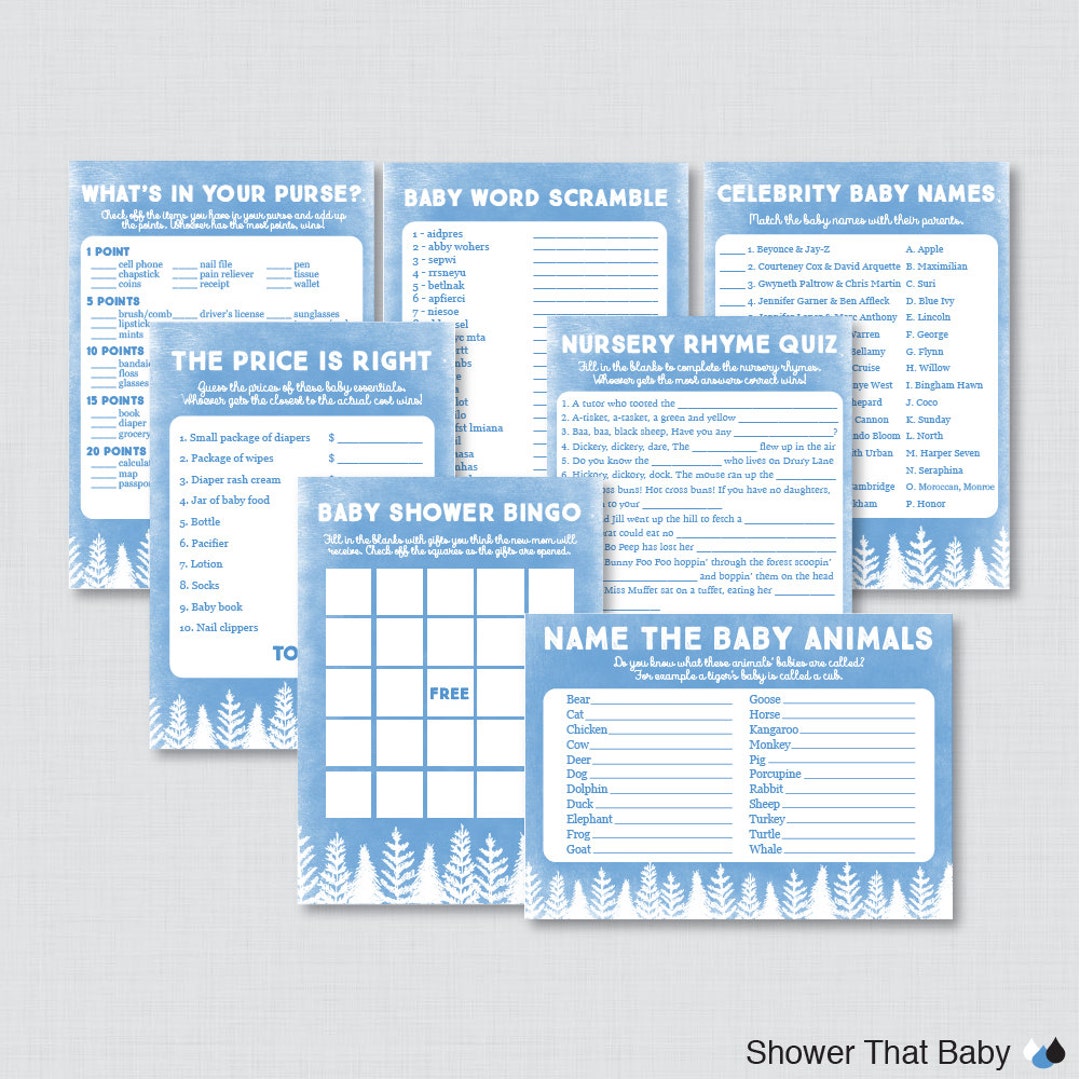 Winter Wonderland Baby Shower Games Package With Seven Printable Games ...