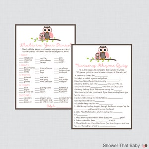 Owl Baby Shower Games Package in Pink and Brown - Seven Printable Owl ...