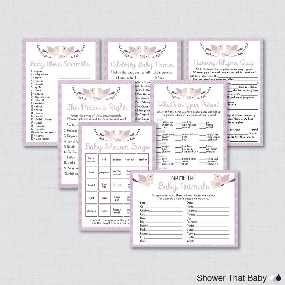 Bird Baby Shower Games Package - Seven Printable Games: Bingo, Price is ...