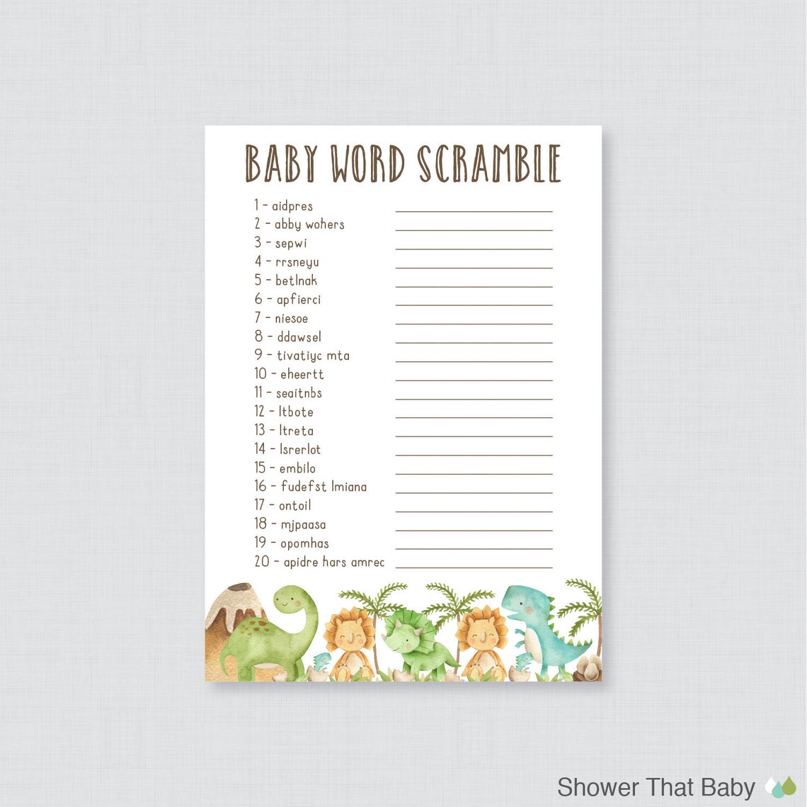Dinosaur Baby Shower Word Scramble Game Printable Instant - Etsy
