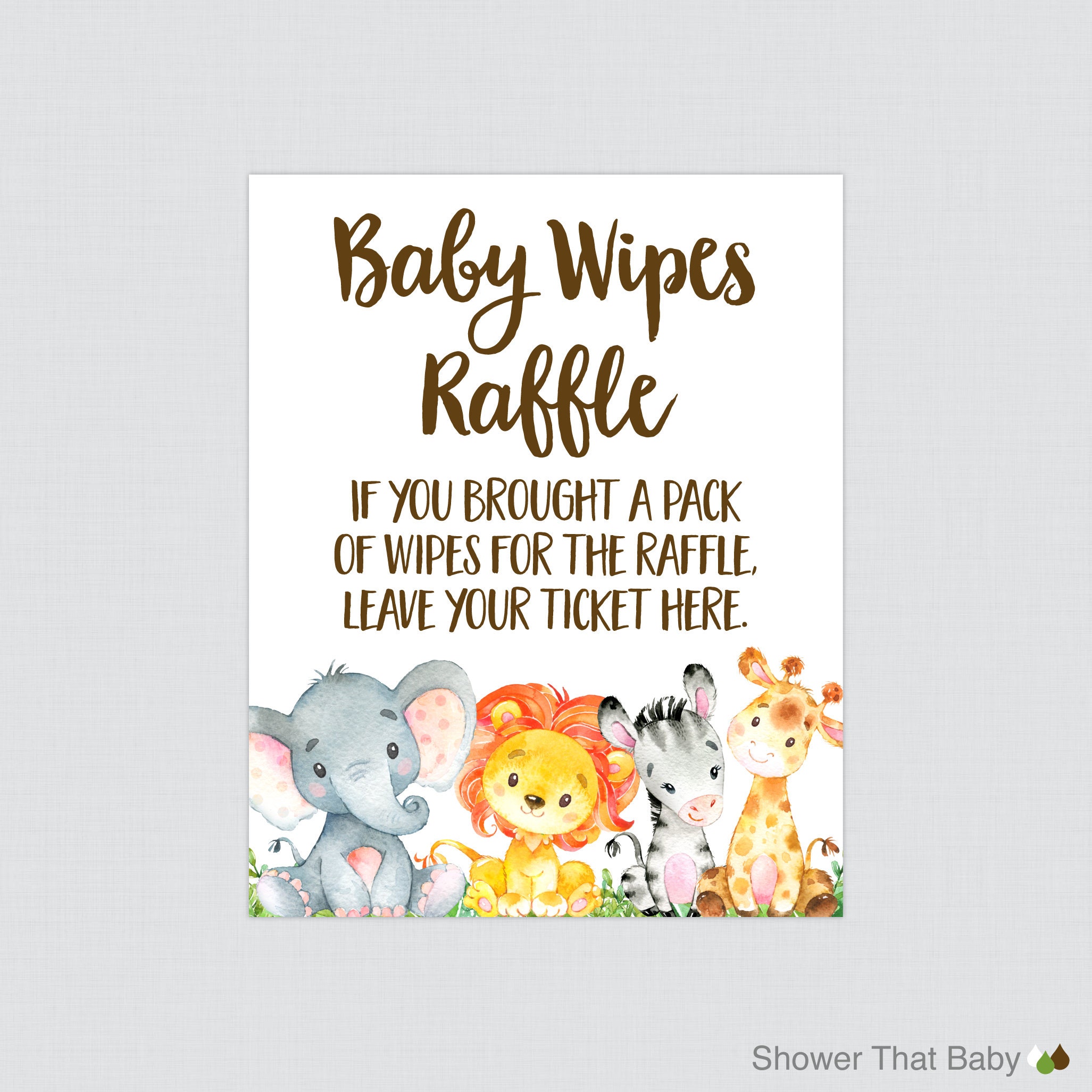 Safari Baby Shower Wipes Raffle Tickets and Wipes Raffle Sign ...