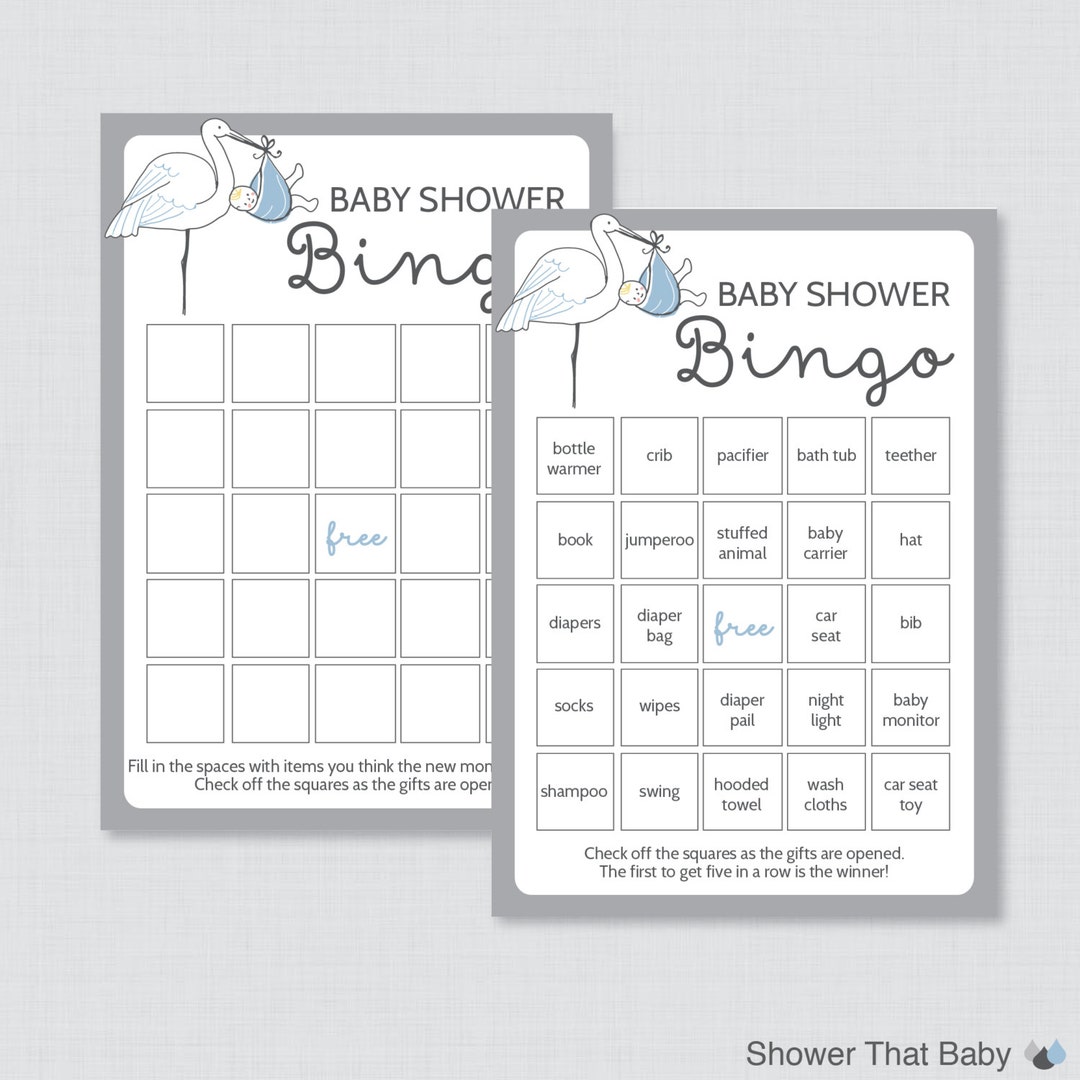 Stork Baby Shower Bingo Cards Printable Prefilled Bingo - Etsy