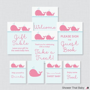 Printable Whale Baby Shower Table Signs EIGHT Signs Welcome - Etsy