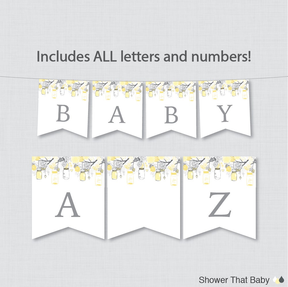 Printable Mason Jar Baby Shower Banner with ALL Letters and | Etsy