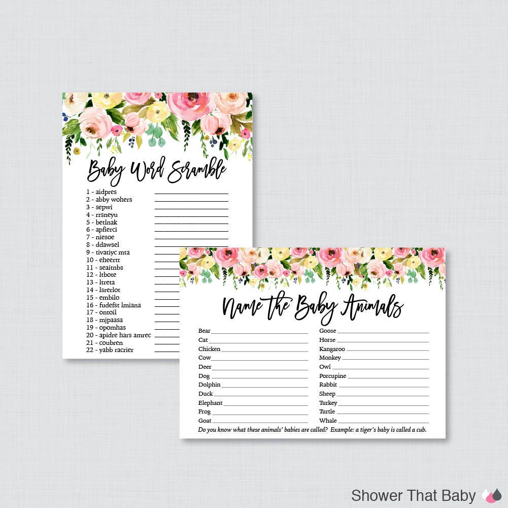 Pink and Yellow Baby Shower Games Package - Seven Printable Games ...