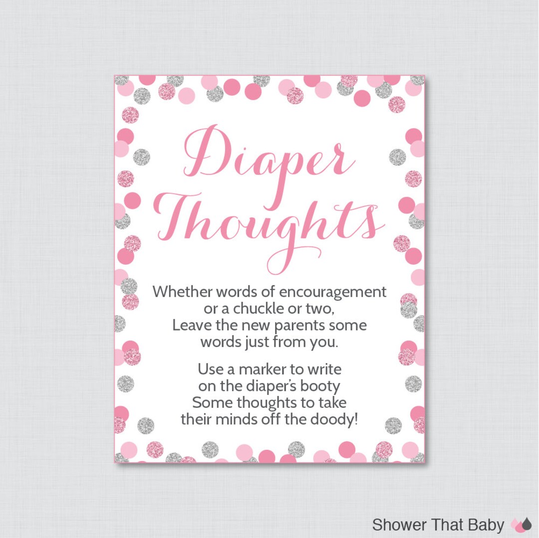 Pink and Gray Baby Shower Diaper Thoughts Game Printable Download Pink ...