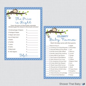 Monkey Baby Shower Games Package in Blue Seven Printable Monkey Games ...