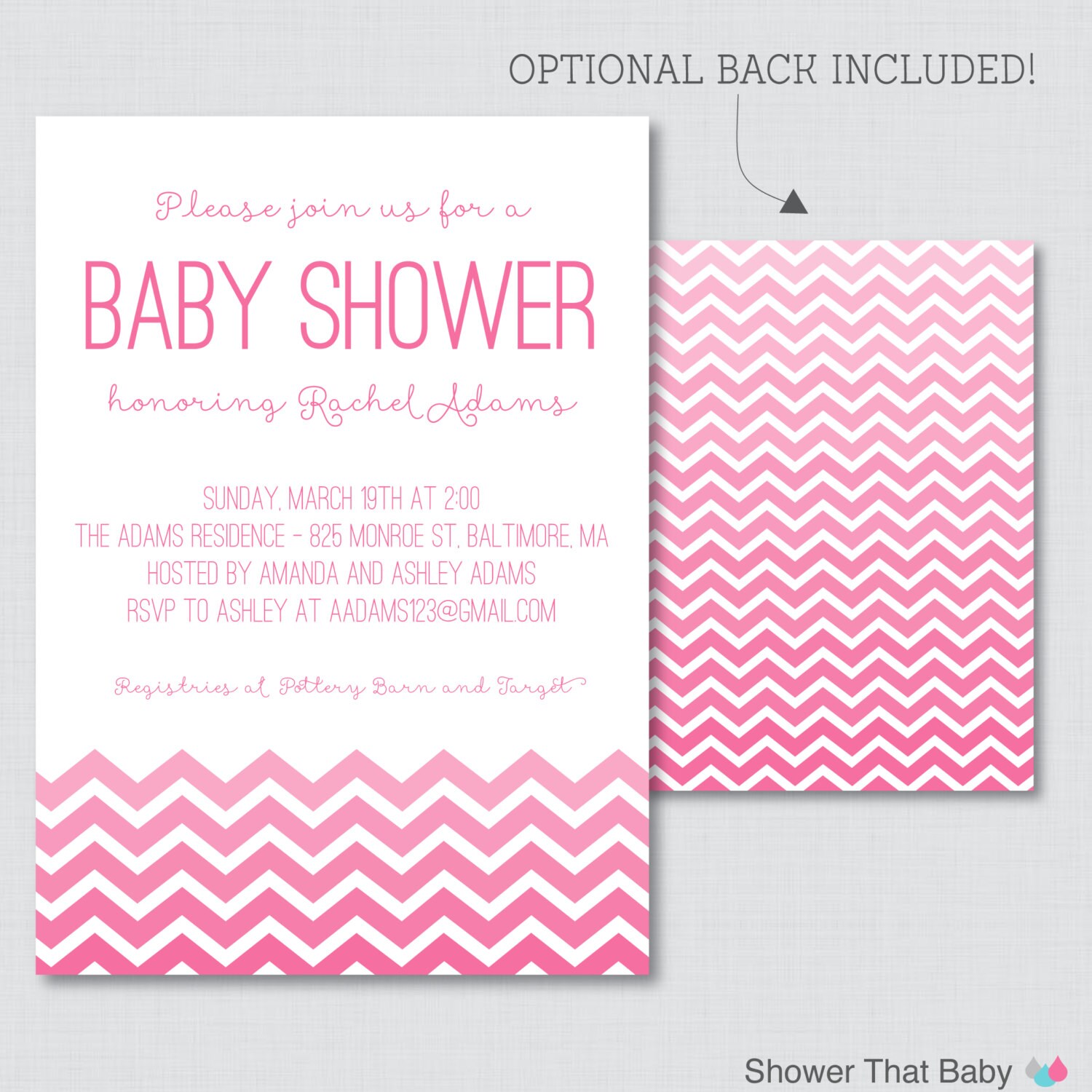 Chevron Baby Shower Invitation Printable or Printed Invite in Any Color ...