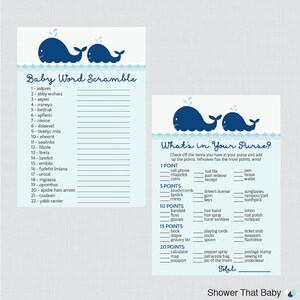 Whale Baby Shower Games Package - Seven Printable Games: Bingo, Price ...