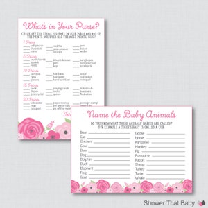 Pink Flowers Baby Shower Games Package - Seven Printable Games: Bingo ...