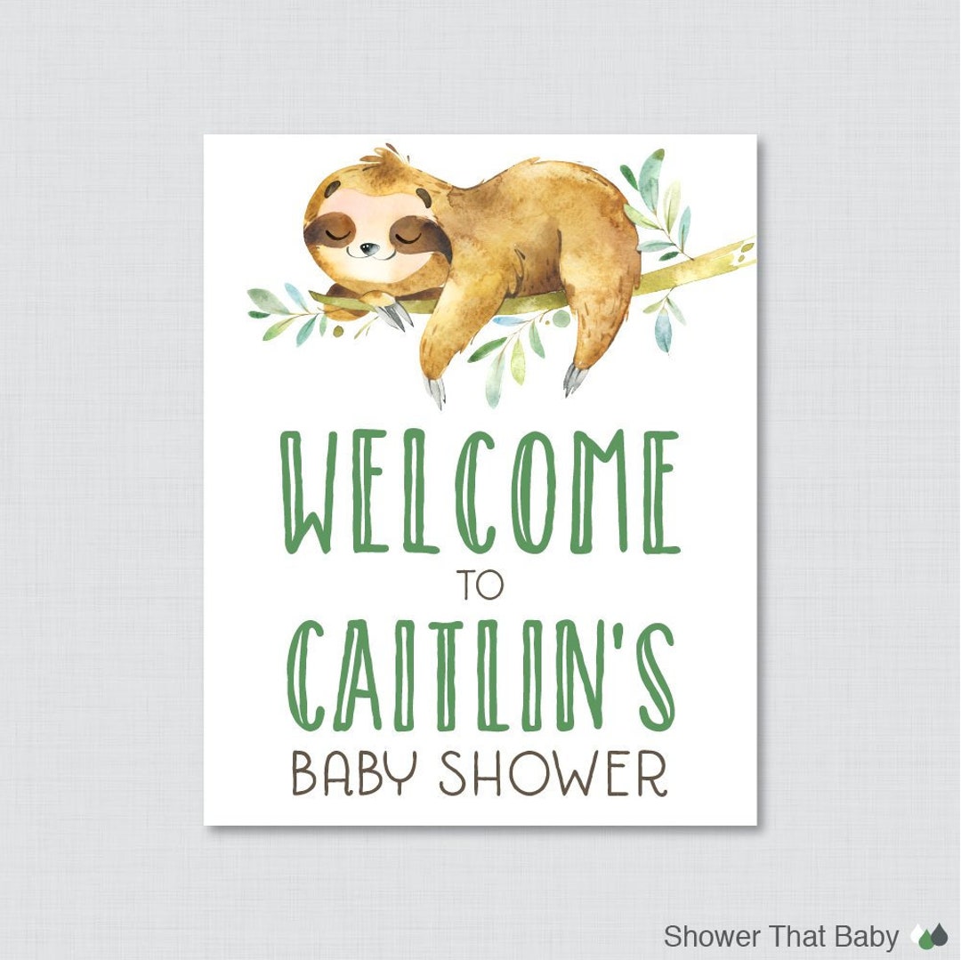 Sloth Baby Shower Welcome Sign Printable - Personalized Baby Shower ...