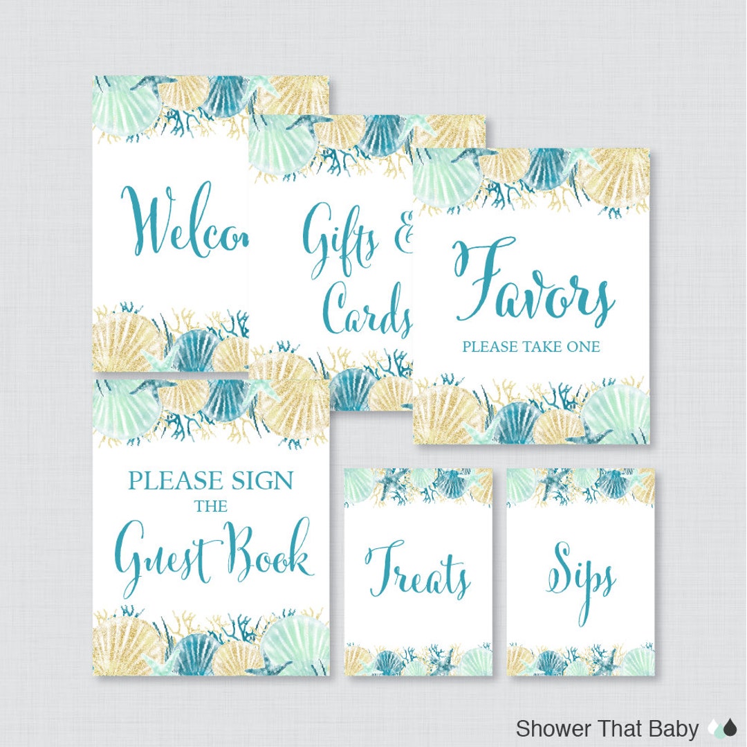 Printable Beach Themed Baby Shower Table Signs SIX Signs - Etsy