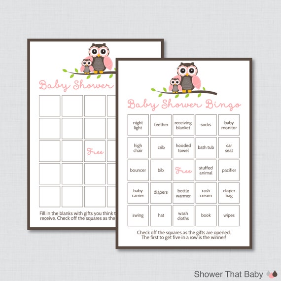 Owl Baby Shower Bingo Board