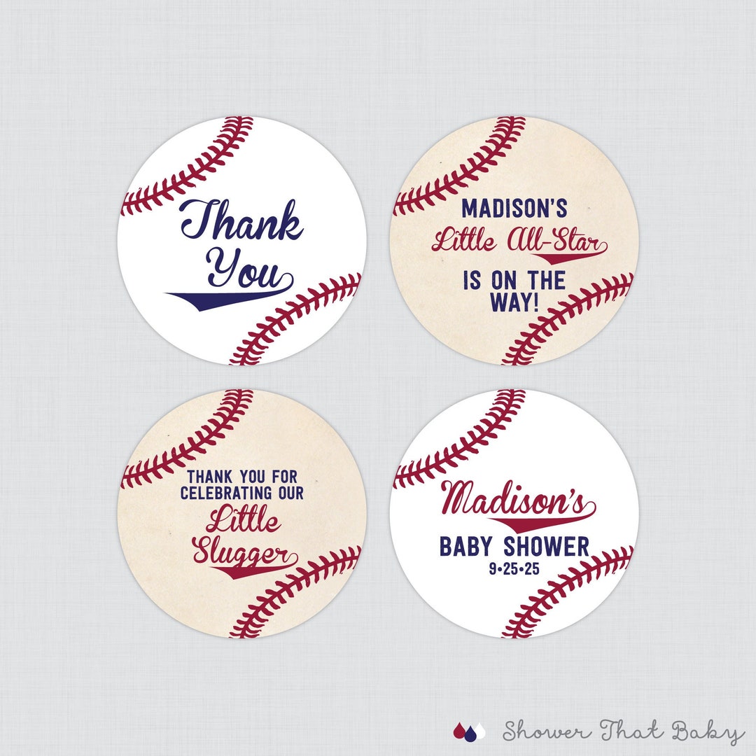 PRINTED Baseball Baby Shower Stickers - Baseball Themed Favor Stickers ...