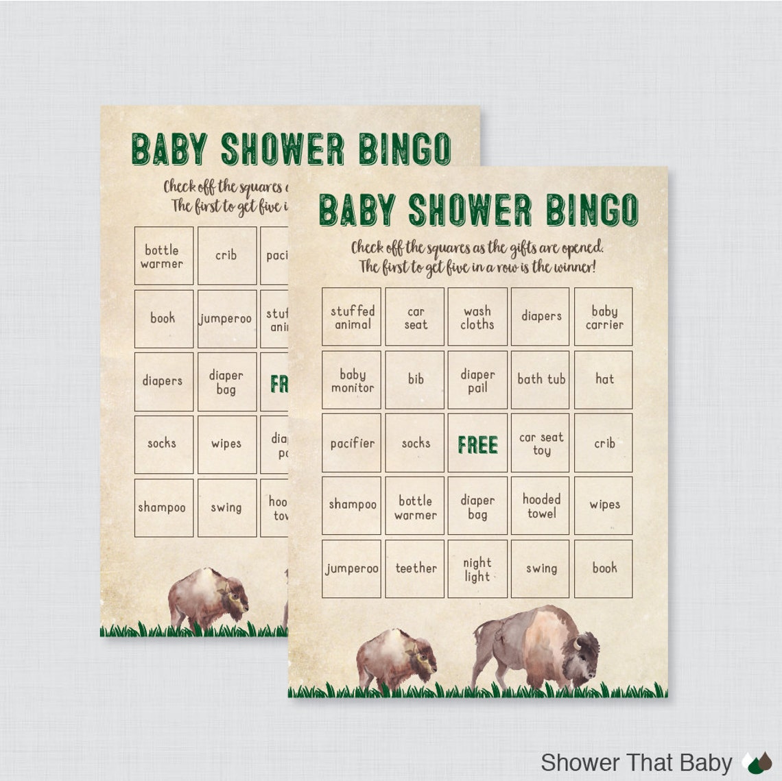 Bison Baby Shower Bingo Cards Printable Blank Bingo Cards - Etsy